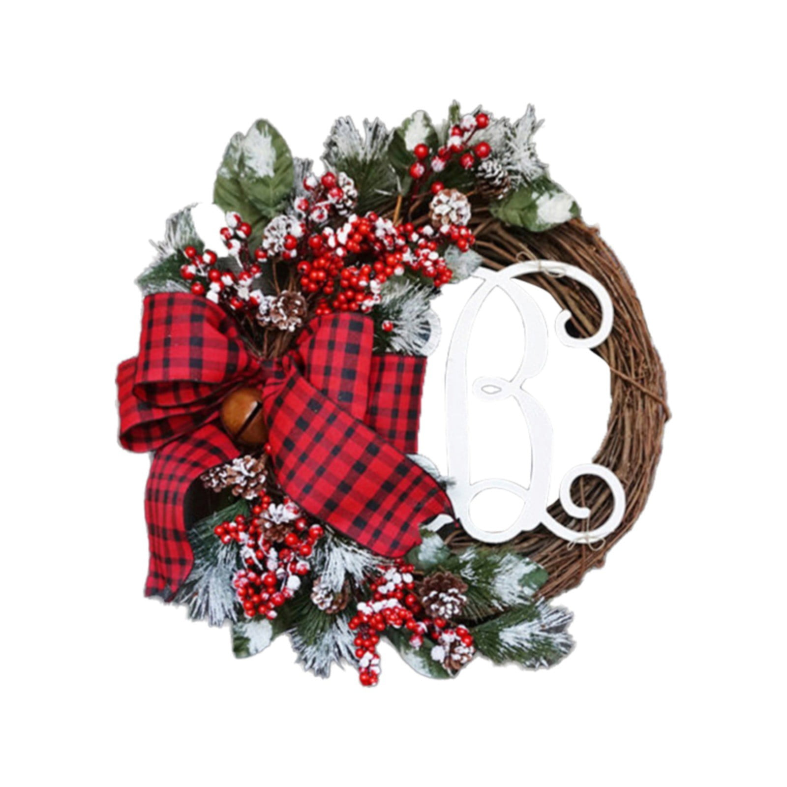 KKIMR Wreath 12 Inch Christmas Monogram Initial Front Door Wreath ...