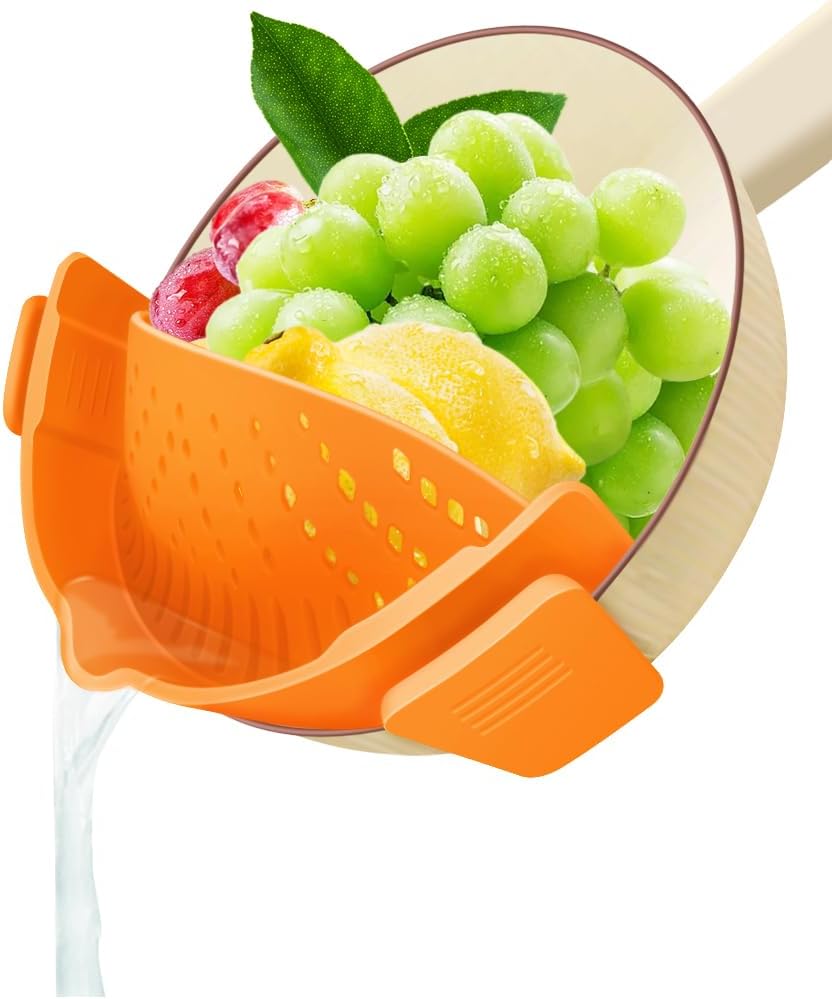 KKJIE Clip on Strainer for All Pots Pan, Silicone Pasta Strainer ...
