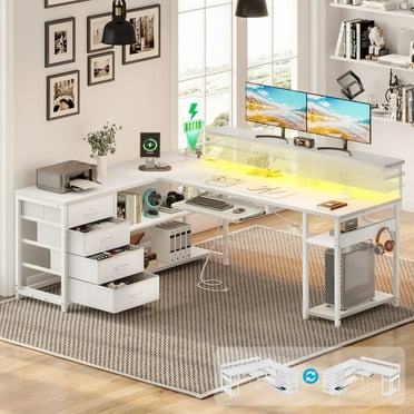 sasyxdc L Shaped Gaming 50 Inch Corner Computer with Electrical Outlet ...