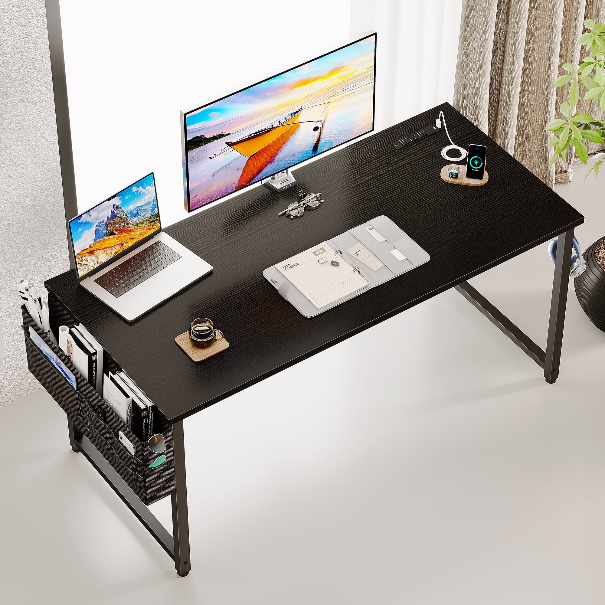 55 inch Desk with Electric Charger, Power Outlets & USB Ports, Home ...