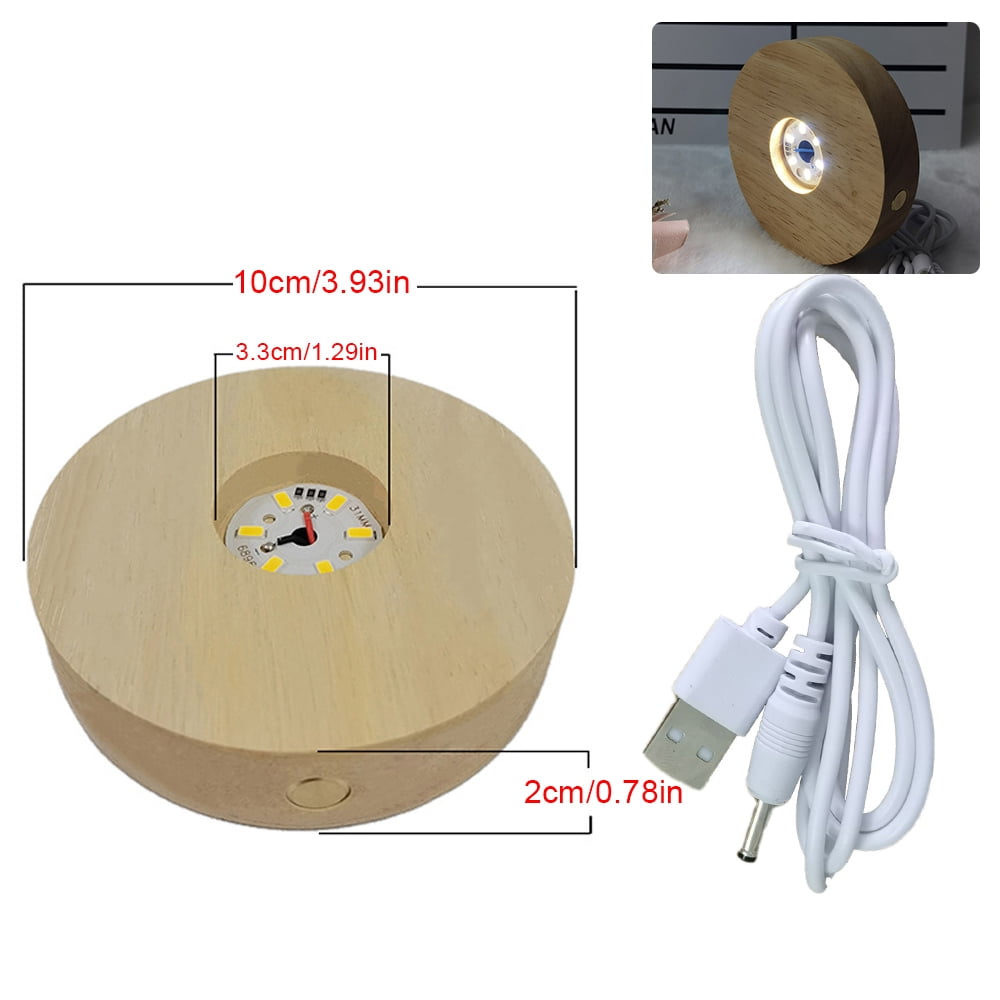 KKMOL LED Lamp Base 6LED lamp 3D Night Light Base Round Wooden Luminous ...