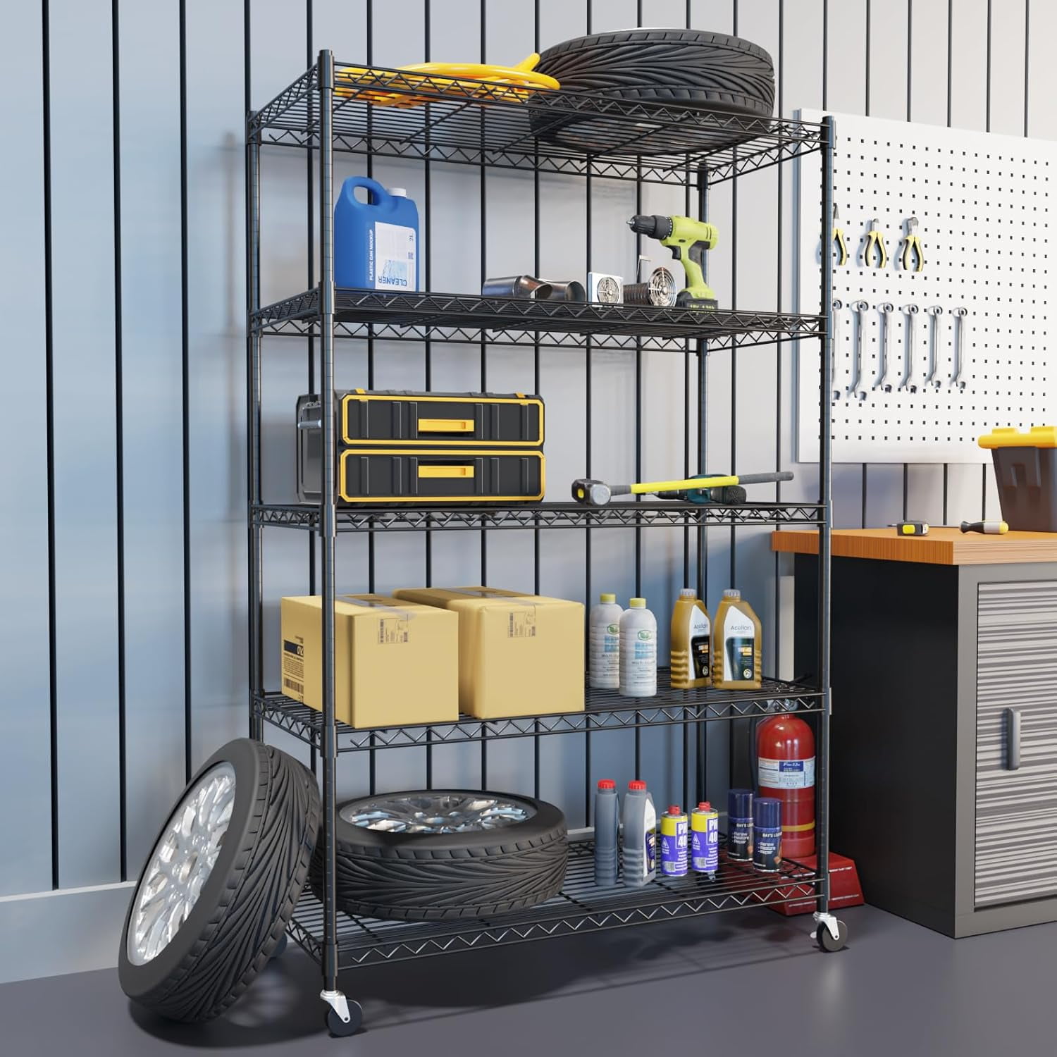 KKN 5-Tier Adjustable Storage Shelving Unit, Heavy Duty Steel Wire Rack ...