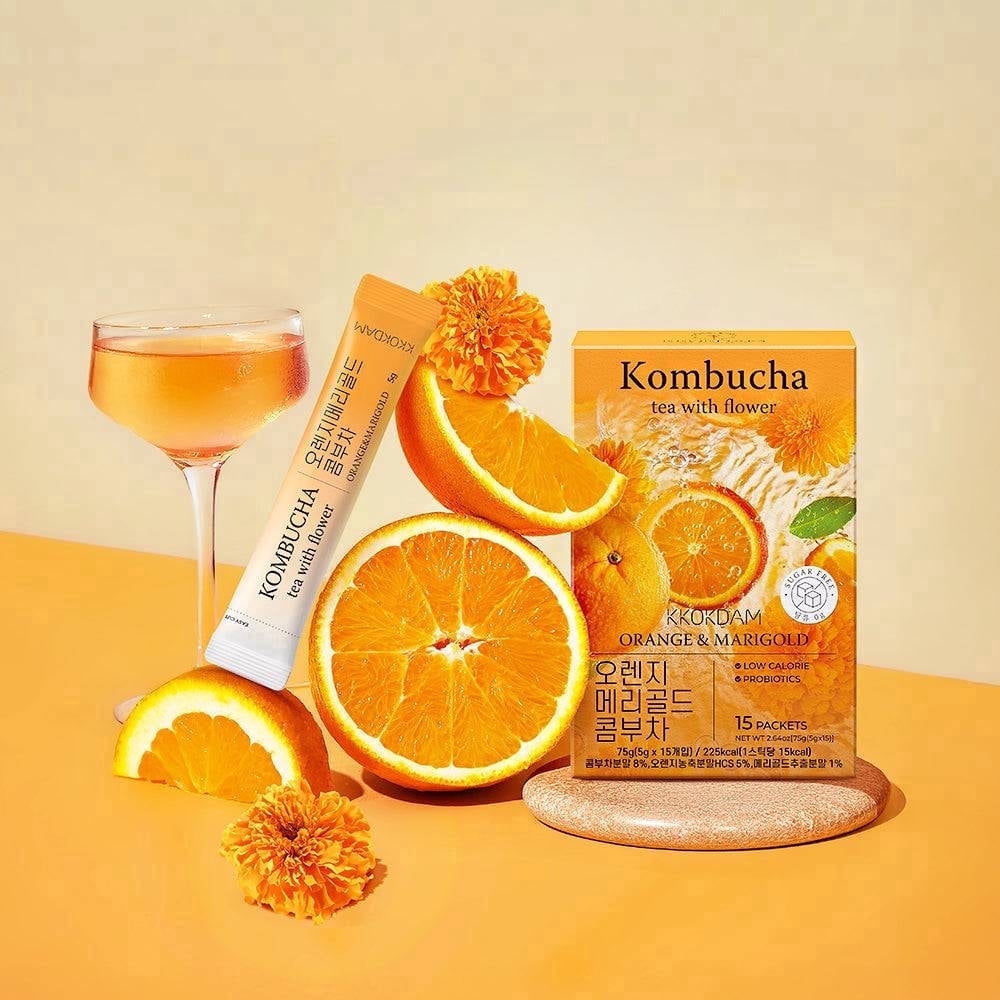 KKOKDAM Flower Kombucha Powder Drink Mix - Orange & Marigold, Sugar ...