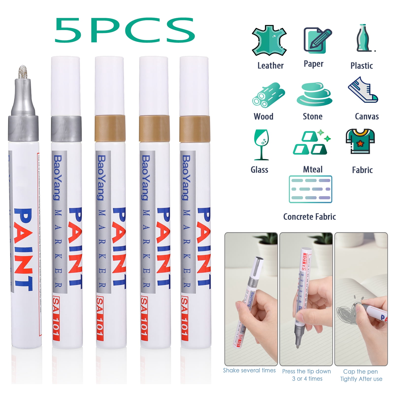 KKSQ 5 Pack Paint Pens Permanent Paint Pens for Rock Painting Stone ...