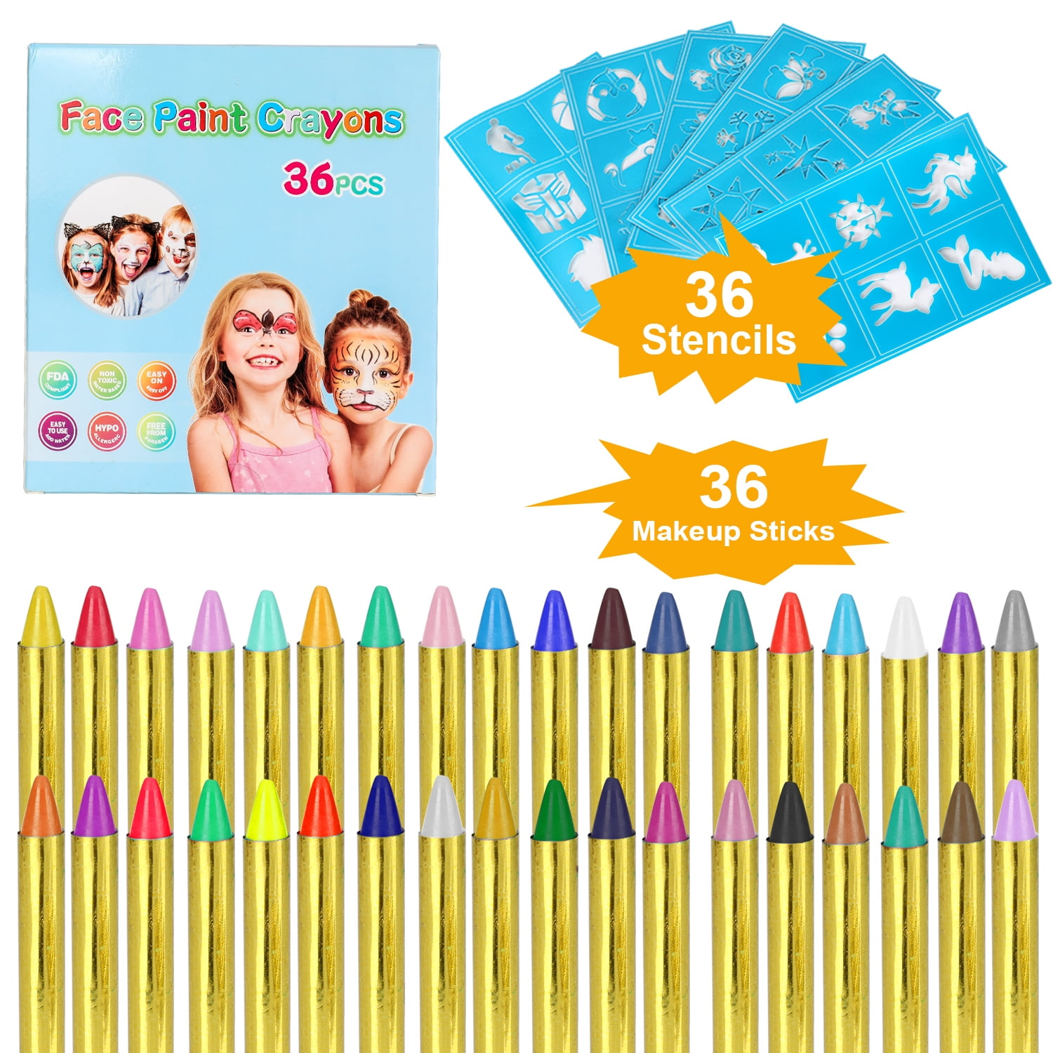 KKSQ Face Paint Crayons for Kids,36 Color Professtional Face Painting ...