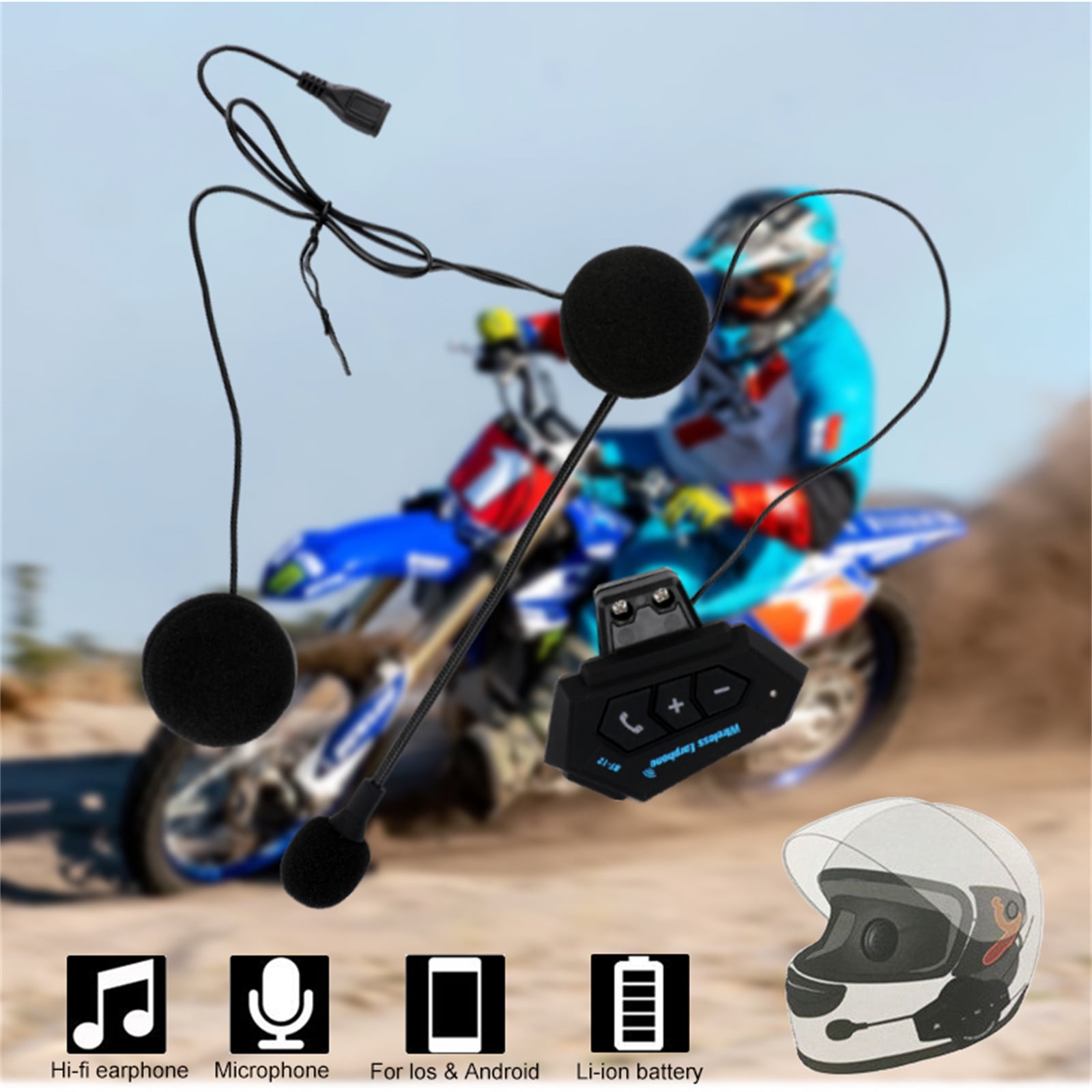 KKSQ Wireless Motorcycle Helmet Headset Bluetooth 4.1 Intercom Stereo ...