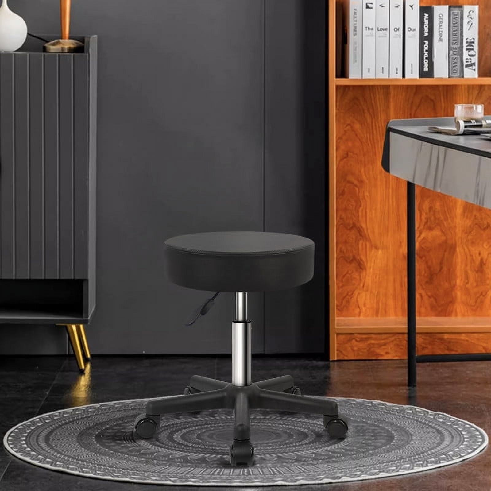 KKTONER Adjustable Rolling Stool, Swivel Chair with 8cm Cushion, Wheels ...