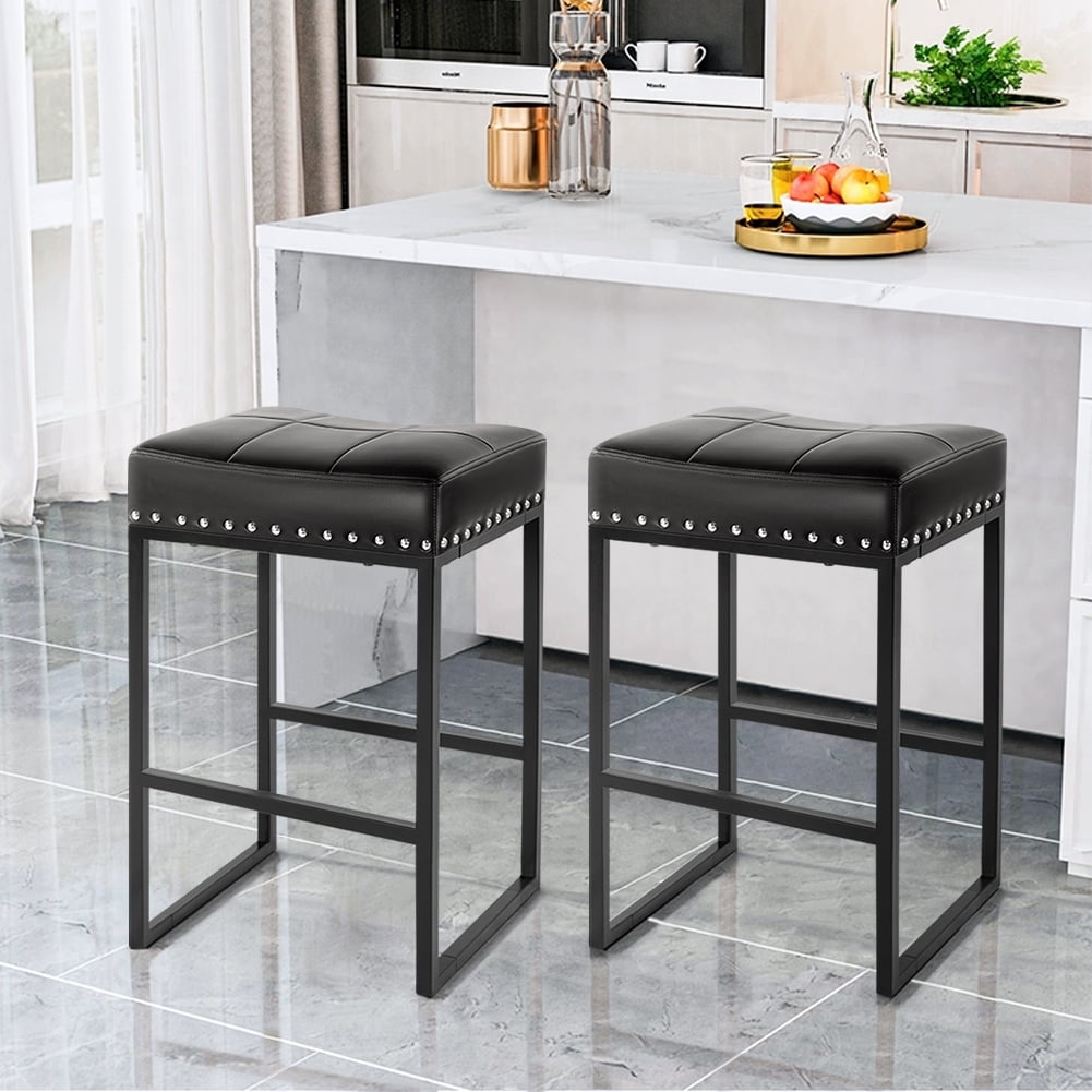 KKTONER Black 24" Backless Bar Stools Set Of 2 Counter Height Bar Stools PU Leather Upholstered ...