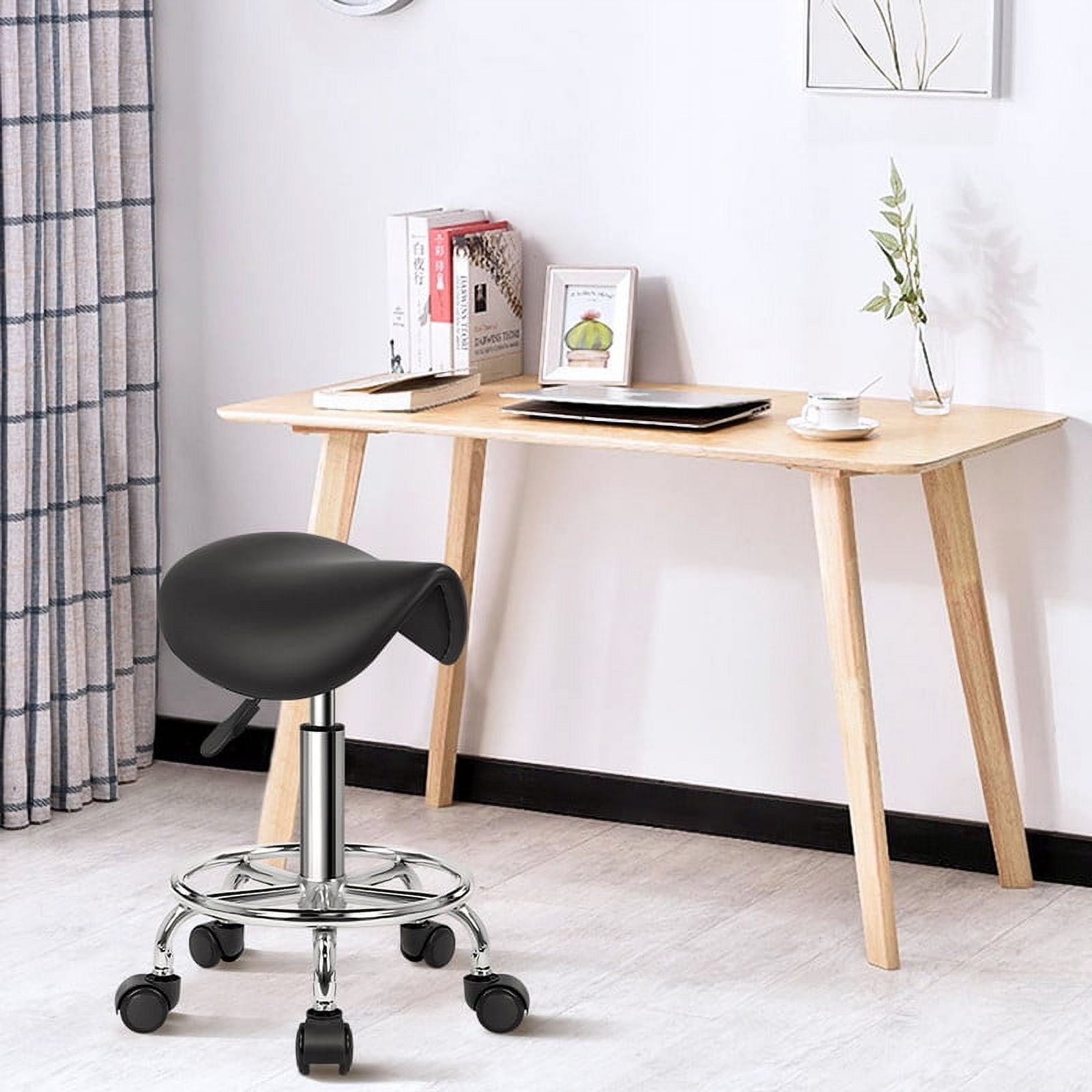 KKTONER Black Saddle Stool with Wheels Rolling Chair with Footrest ...