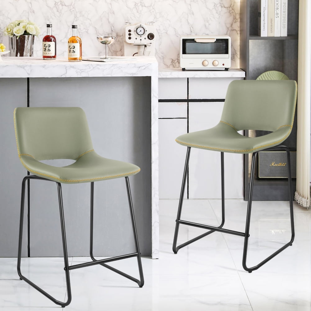 KKTONER Cyan 21" Bar Stools With Back Sets Of 2 PU Leather Counter Bar ...