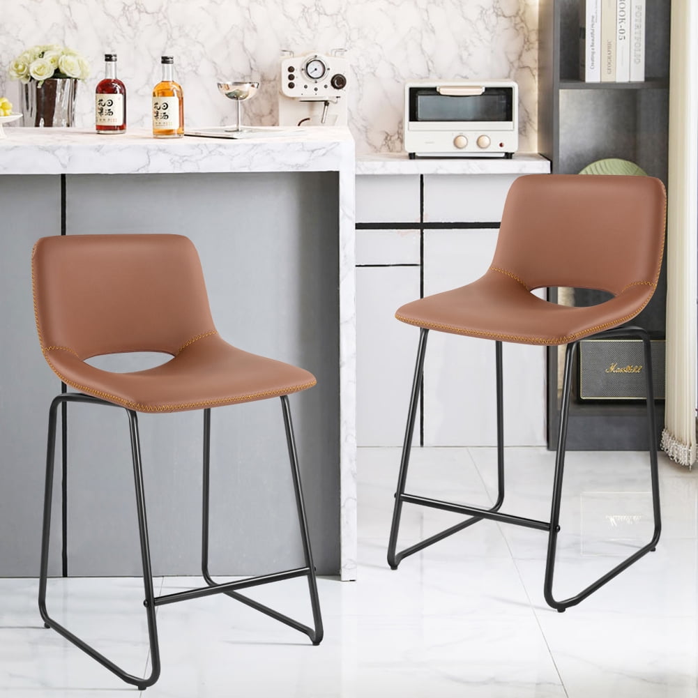 KKTONER Orange 21" Bar Stools With Back Sets Of 2 PU Leather Counter ...
