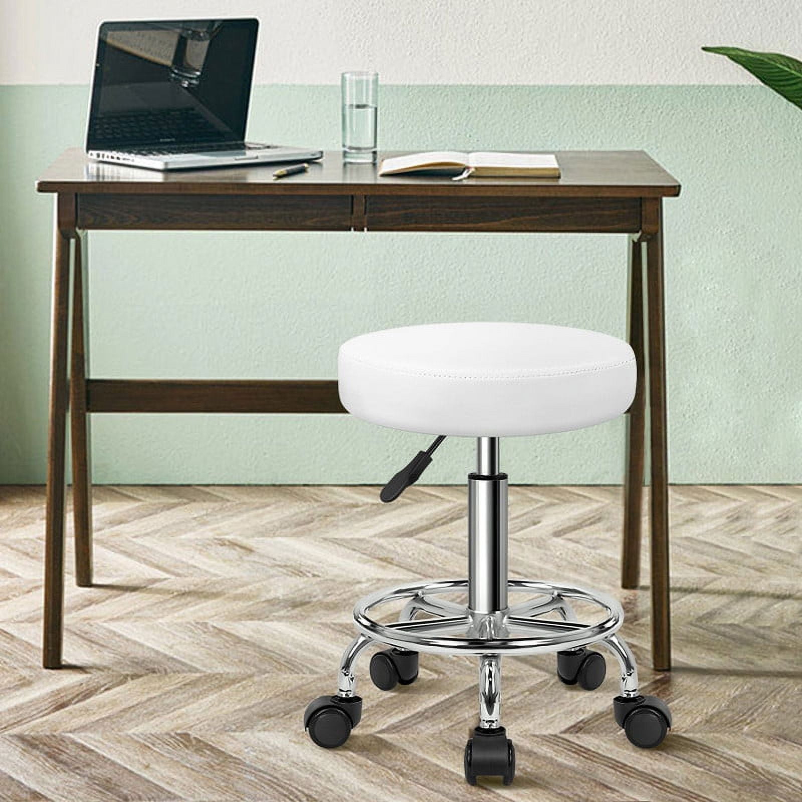 KKTONER PU Leather Rolling Stool with Wheels Adjustable Desk Stool ...