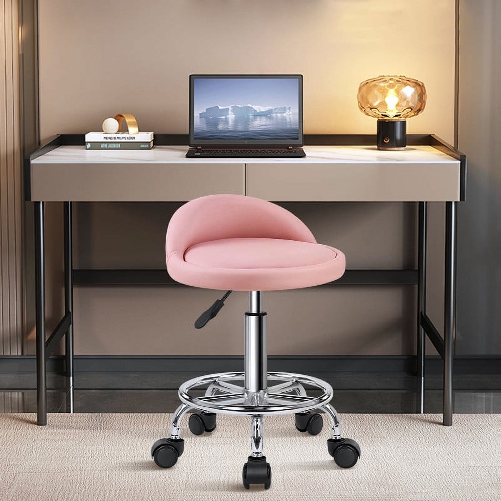 KKTONER Pink Low Backrest Rolling Stools with Footrest Stool Chair with Wheels Swivel Salon Stool for Spa Massage Tattoos Work Walmart Business Supplies