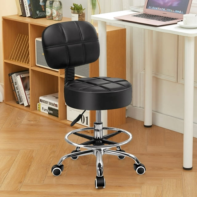 KKTONER Round Drafting Office Chair Swivel Stool with Back Adjustable Foot Rest Rolling Stool ...