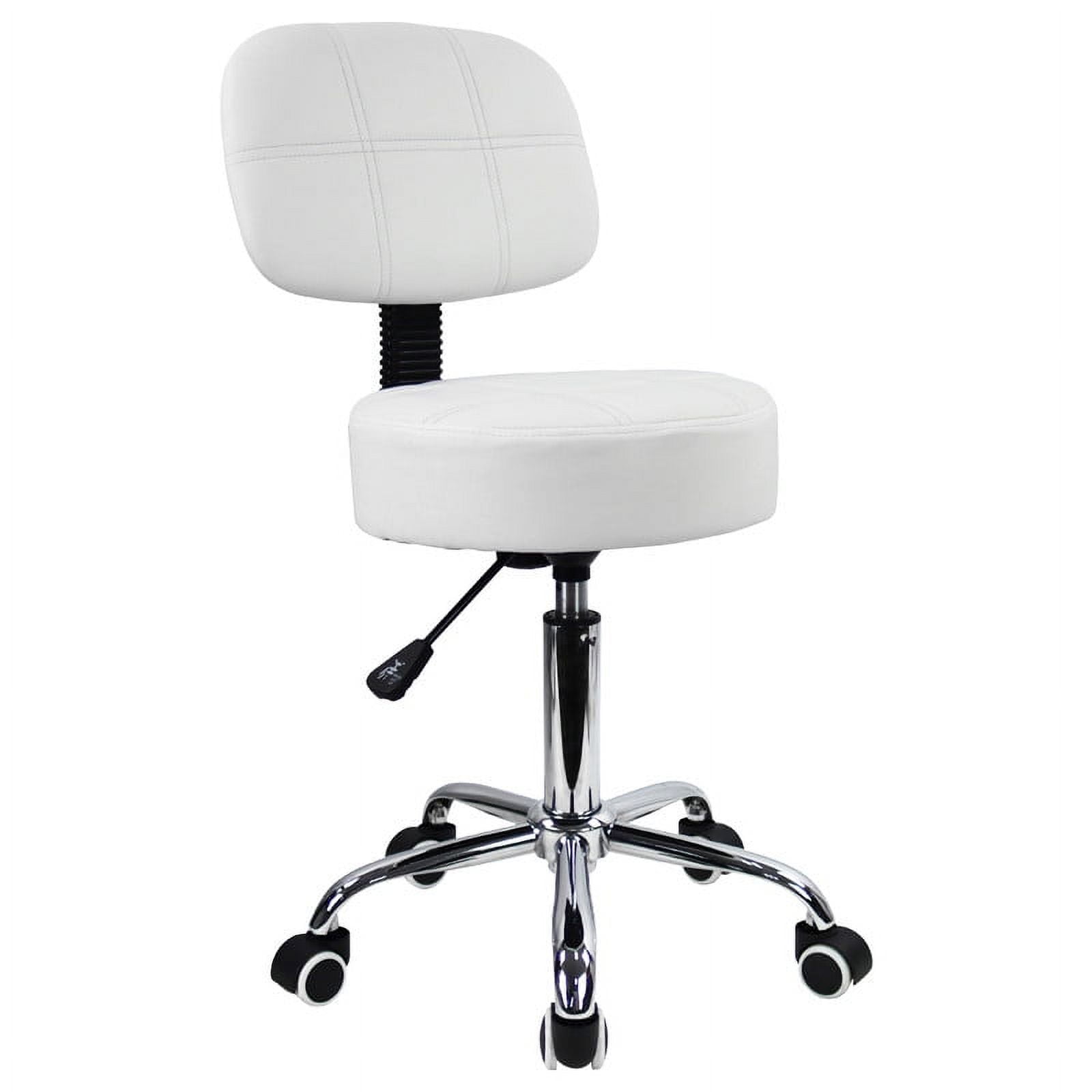 KKTONER White PU Leather Office Roller Bar Stool with Back - Adjustable ...