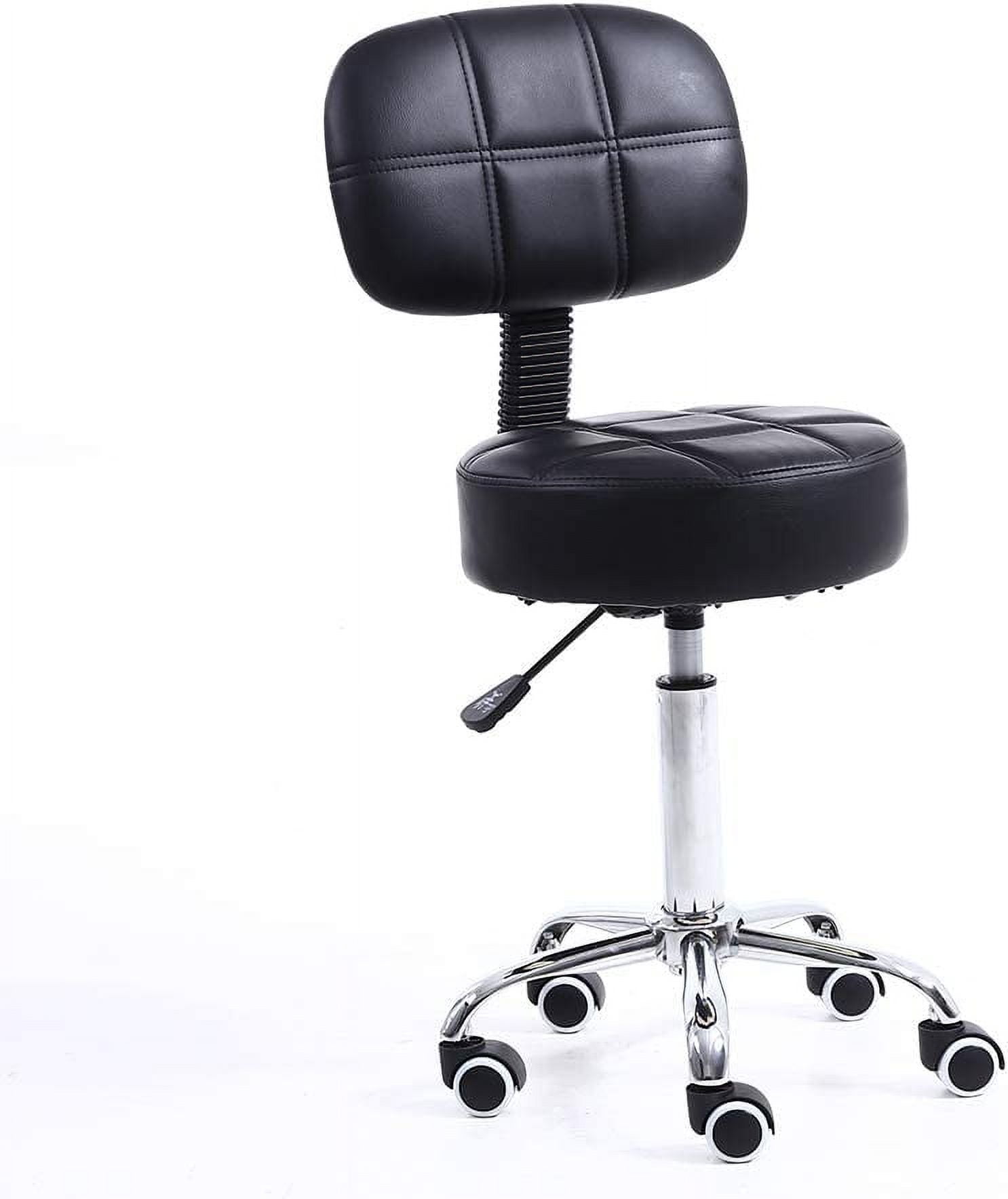 KKTONER Round Rolling Stool with Back PU Leather Height Adjustable ...