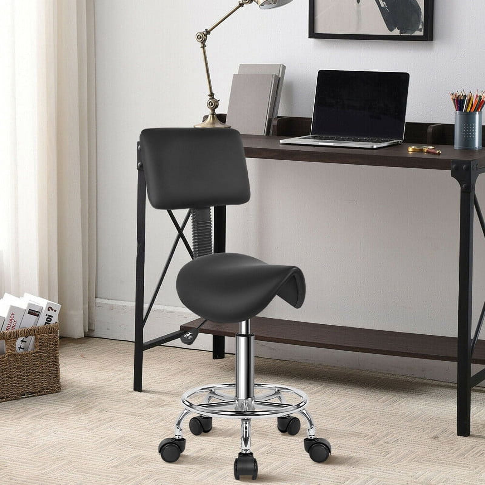 KKTONER Saddle Stool with Back Support PU Leather Swivel Adjustable ...