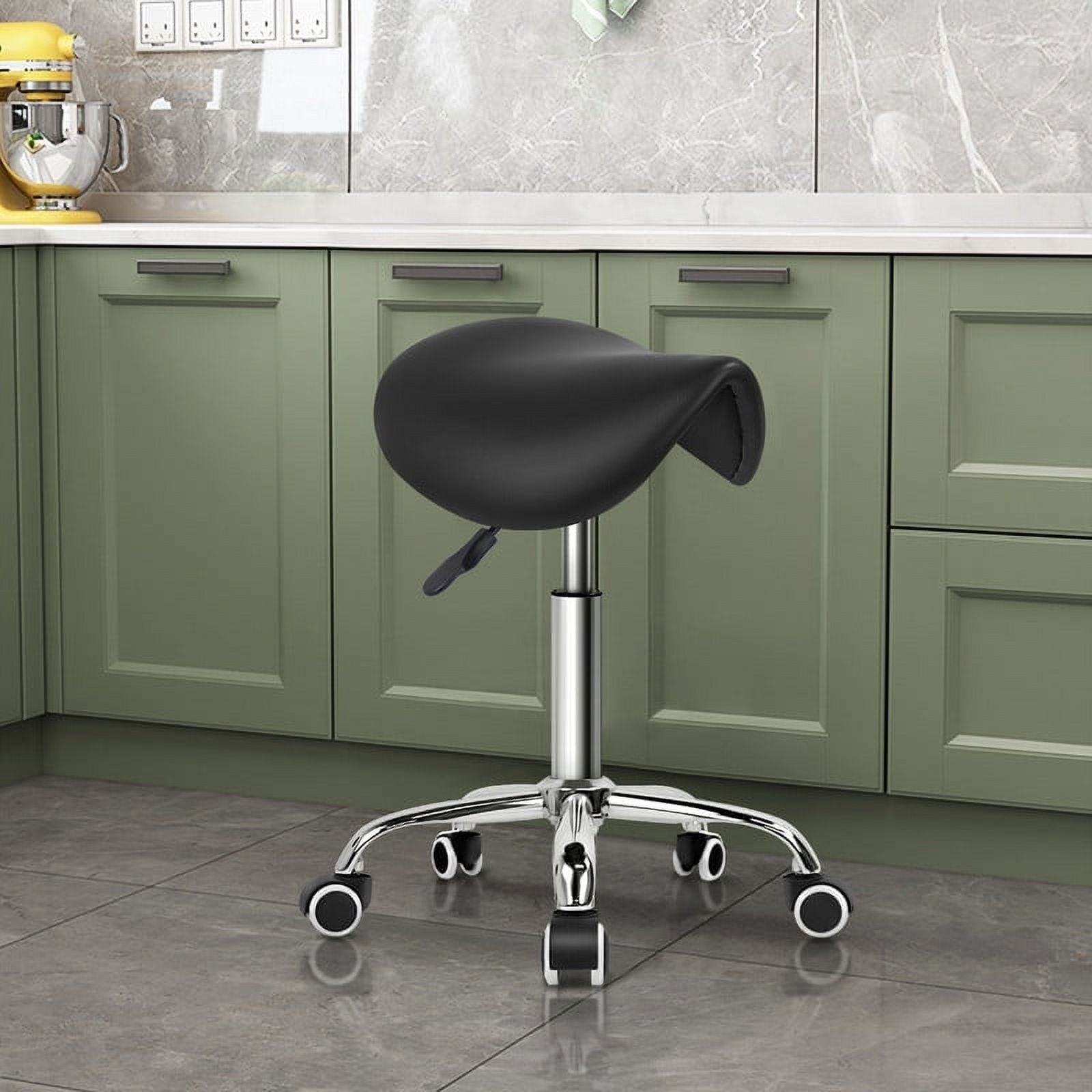 KKTONER Saddle Stool with Wheels Black Rolling Chair Swivel Chair ...