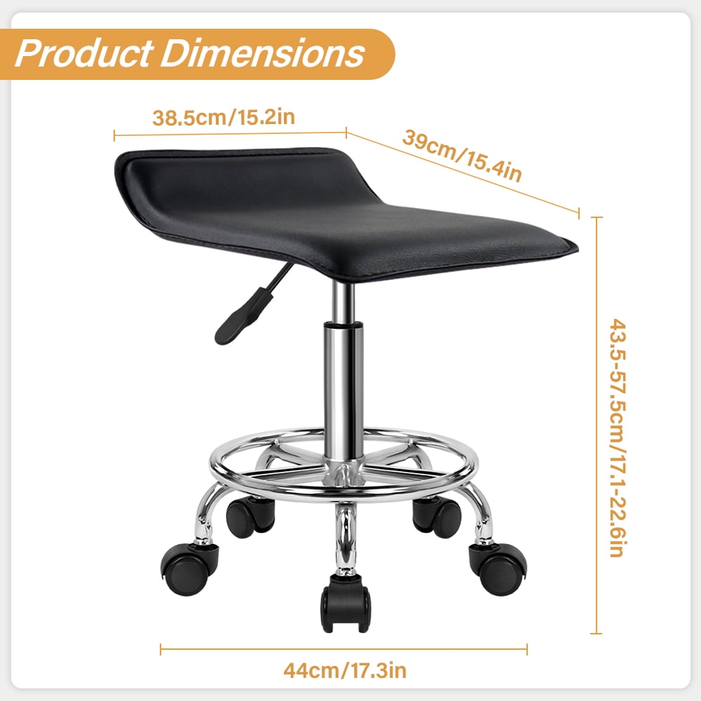 KKTONER Square Height Adjustable Rolling Stool with Foot Rest PU ...