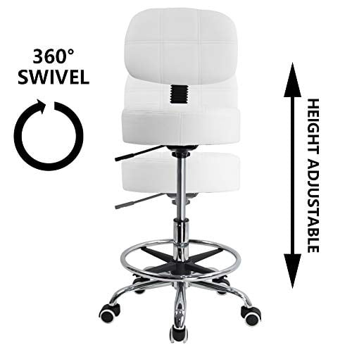 KKTONER Swivel Round Rolling Stool PU Leather with Adjustable Foot Rest ...