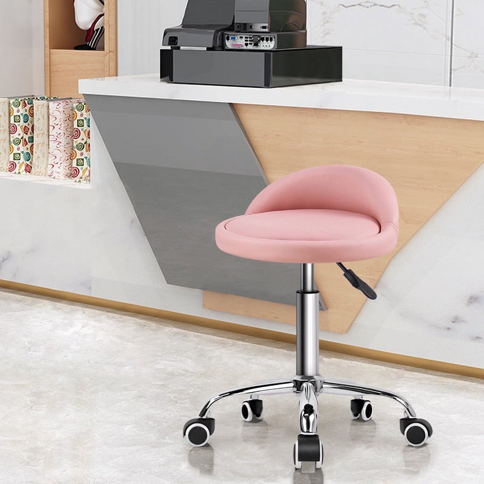 KKTONER Swivel Stools with Low Back Round Rolling Stools Pink Stool ...