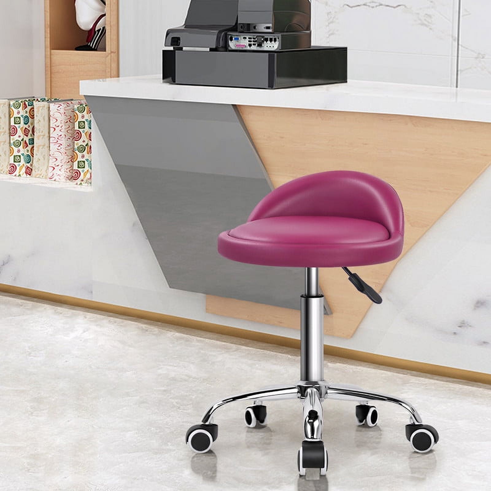 KKTONER Swivel Stools with Low Back Round Rolling Stools Rose Red Stool Chair with Wheels for ...