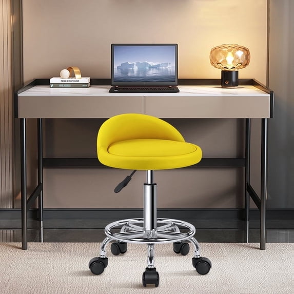 KKTONER Yellow Low Backrest Rolling Stools with Footrest Stool Chair ...