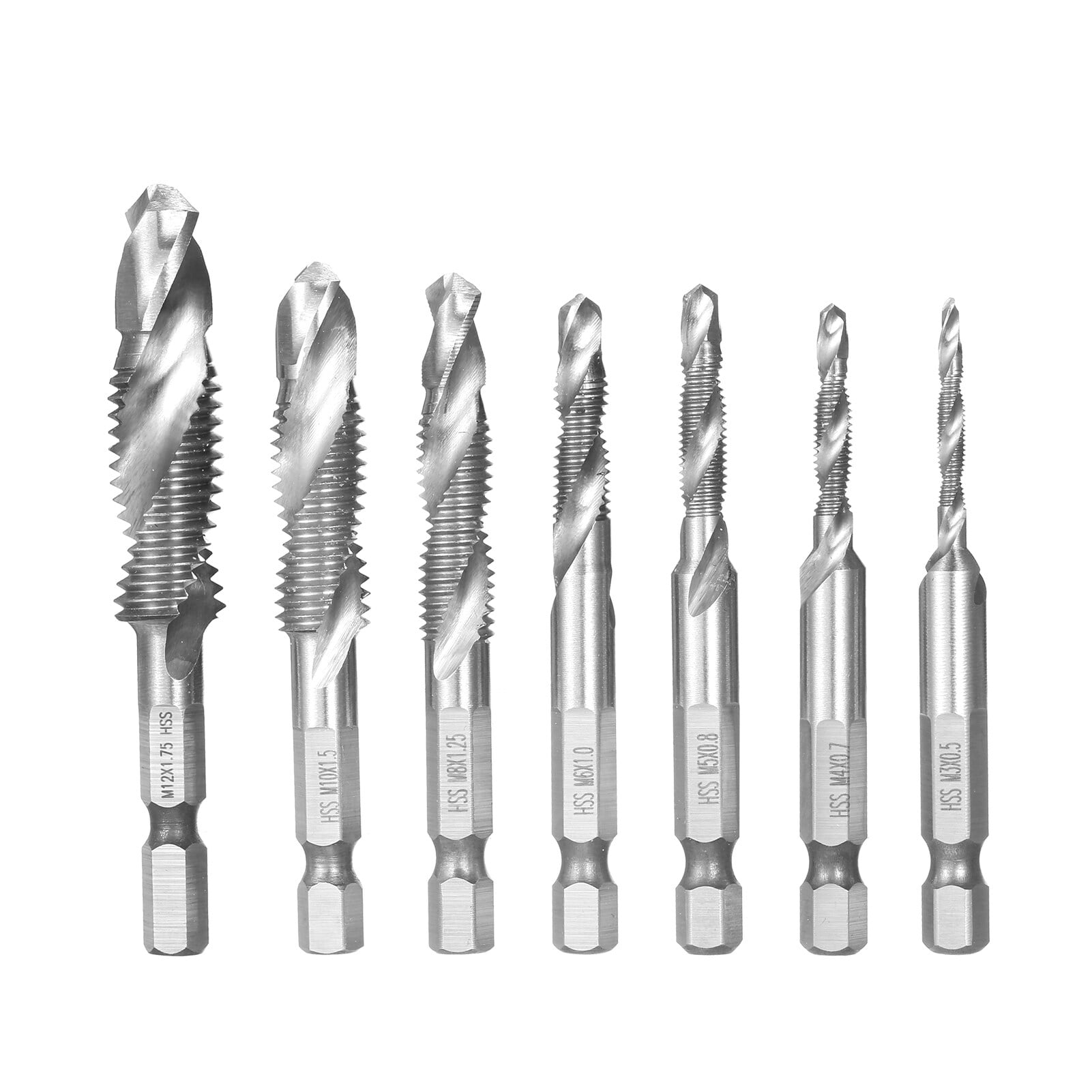 KKmoon 7Pcs Combination Drill and Tap Set Metric Thread HSS M3-M12 ...