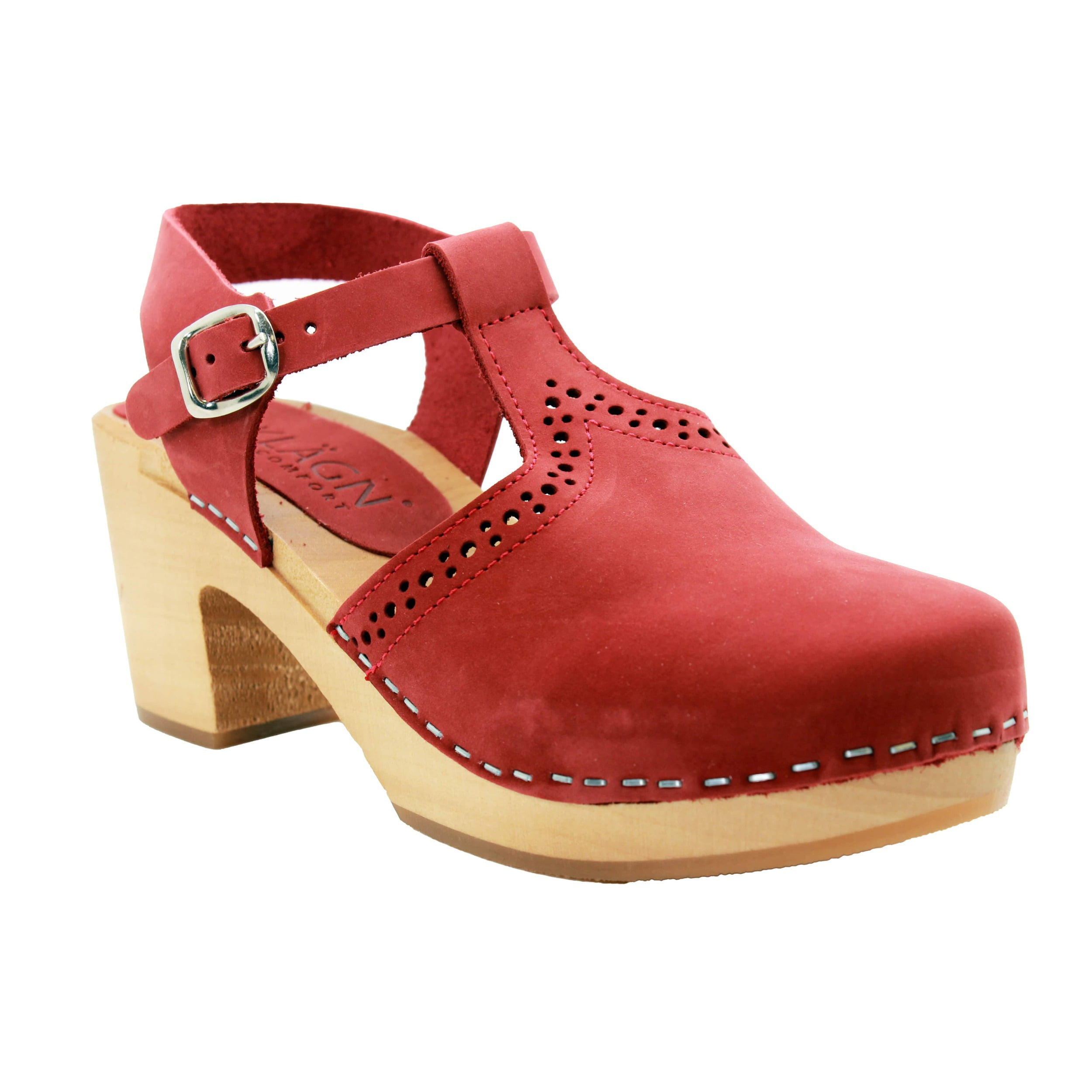 KLÄGN ANNELI Swedish Wooden Clogs in Red Nubuck - CLOSEOUT - Walmart.com