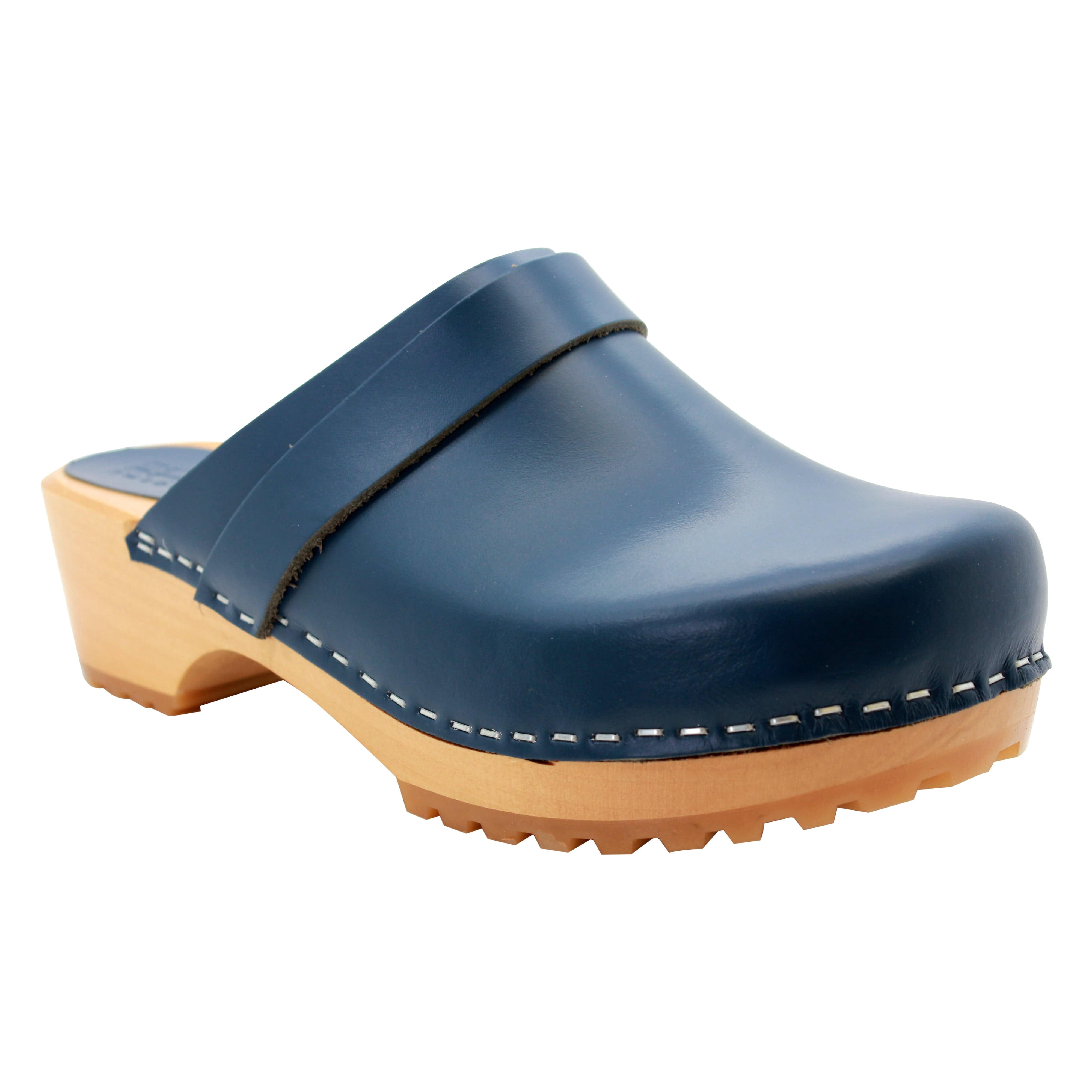 KLÄGN Tuva Wood Open Back Grip Cobalt Veg Tan Leather Clogs - Walmart.com