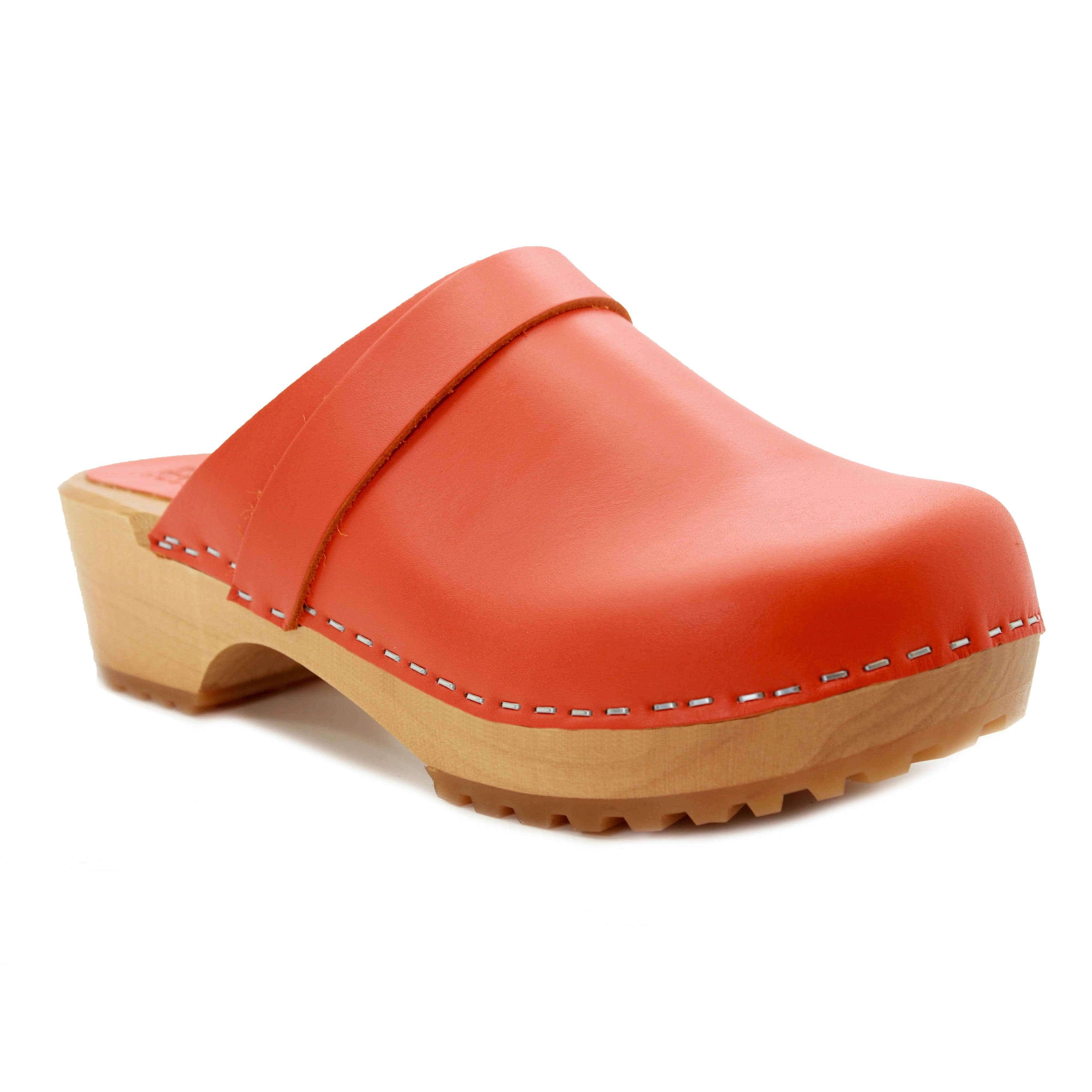 KLÄGN Tuva Wood Open Back Grip Orange Veg Tan Leather Clogs - Walmart.com