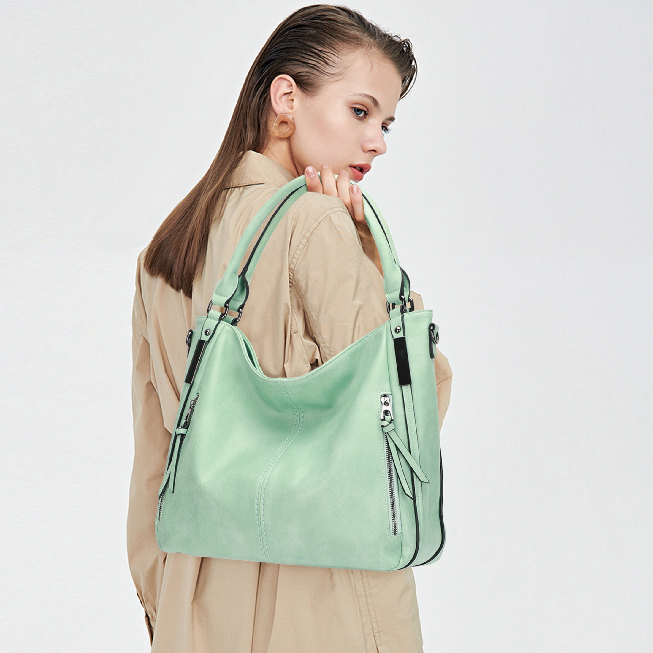 KL928 Women's PU Leather Hobo Handbag, Large Tote with Multi Pockets ...