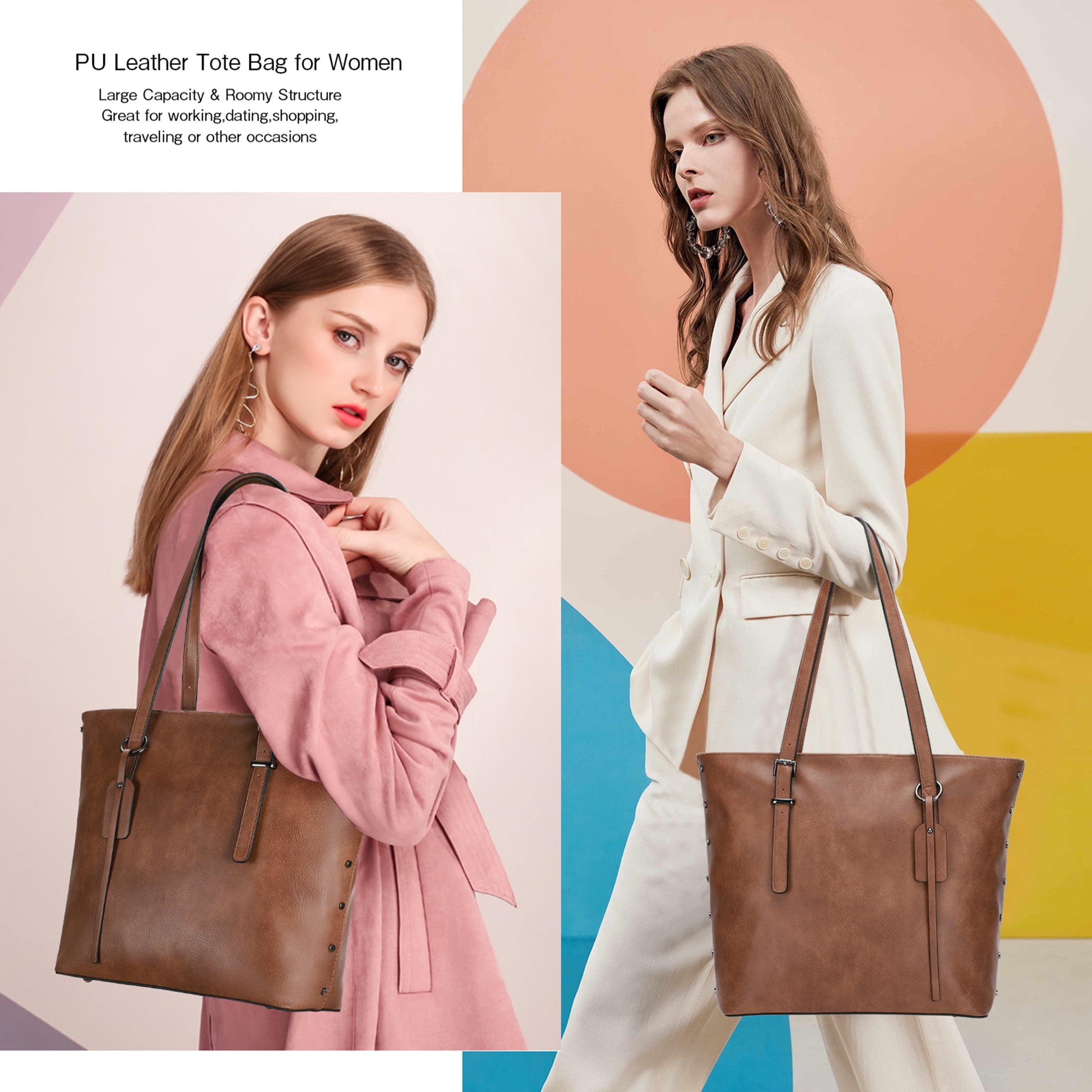 KL928 Women Tote Bag with Inner Pouch Pu Vegan Leather Shoulder Satchel ...