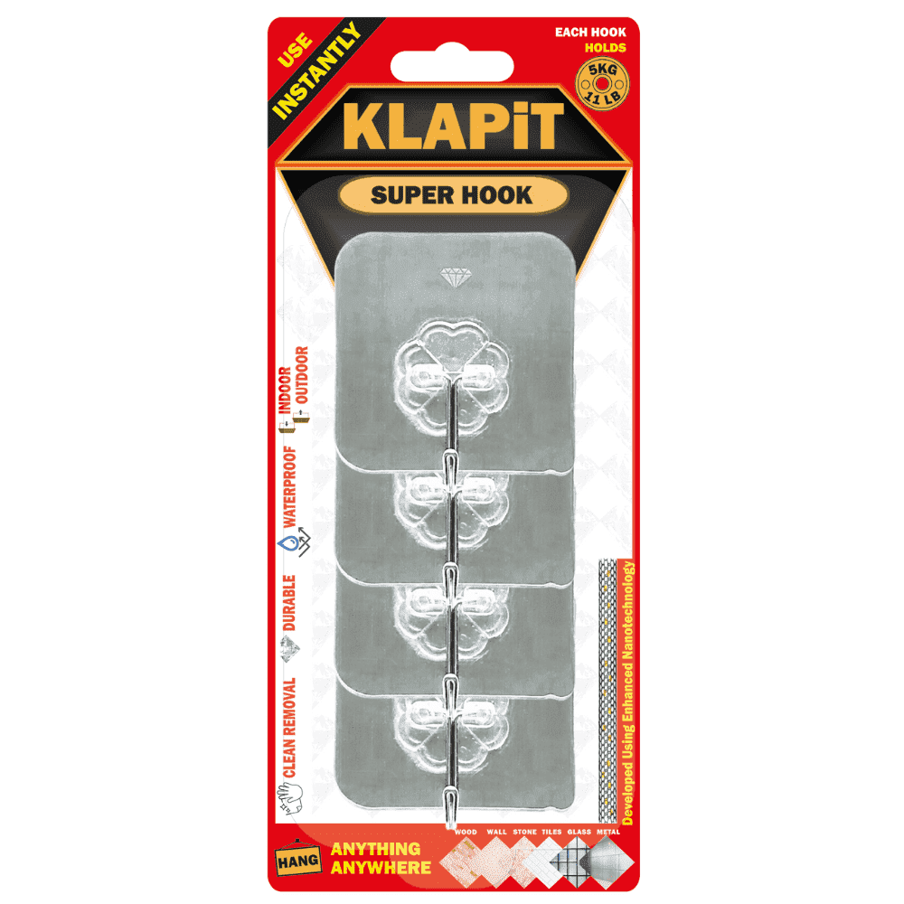 "KLAPiT Super Hook, Heavy-Duty Adhesive Wall Hooks, Waterproof, Holds ...