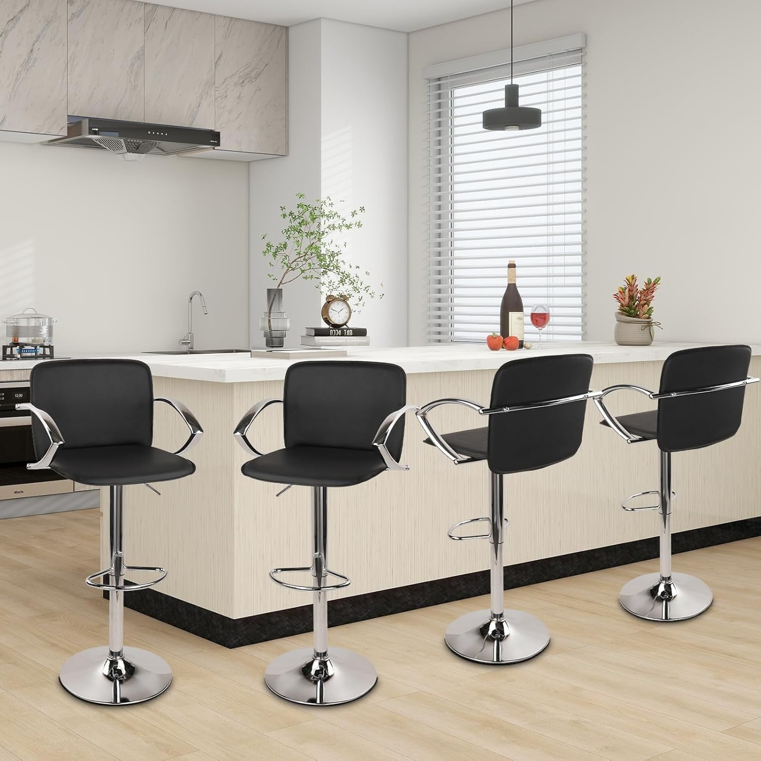 KLASIKA Bar Stool Set of 4 Adjustable Height Counter Stools Bar Chairs ...