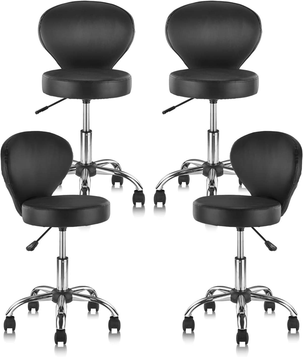 KLASIKA Black Rolling Swivel Salon Stool Chair with Wheel Back Lumbar ...