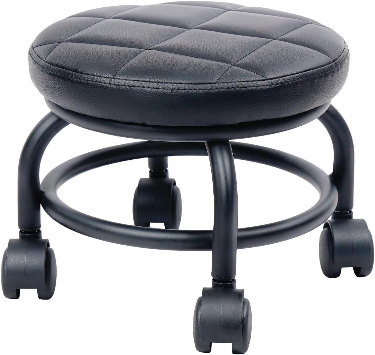 KLASIKA Low Height Rolling Stool 360° Swivel Comfortable Leather Round ...