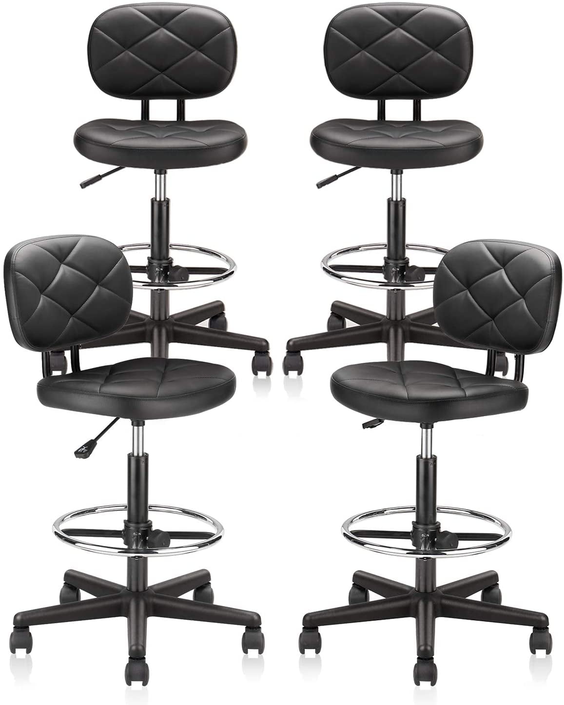 KLASIKA PU Leather Rolling Stool, Swivel Drafting Chair with Adjustable ...