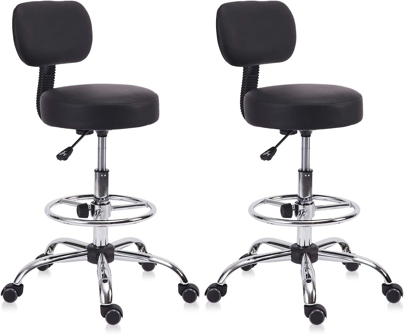 KLASIKA Swivel Stool Low Back Adjustable Height with Footrest Wheels ...