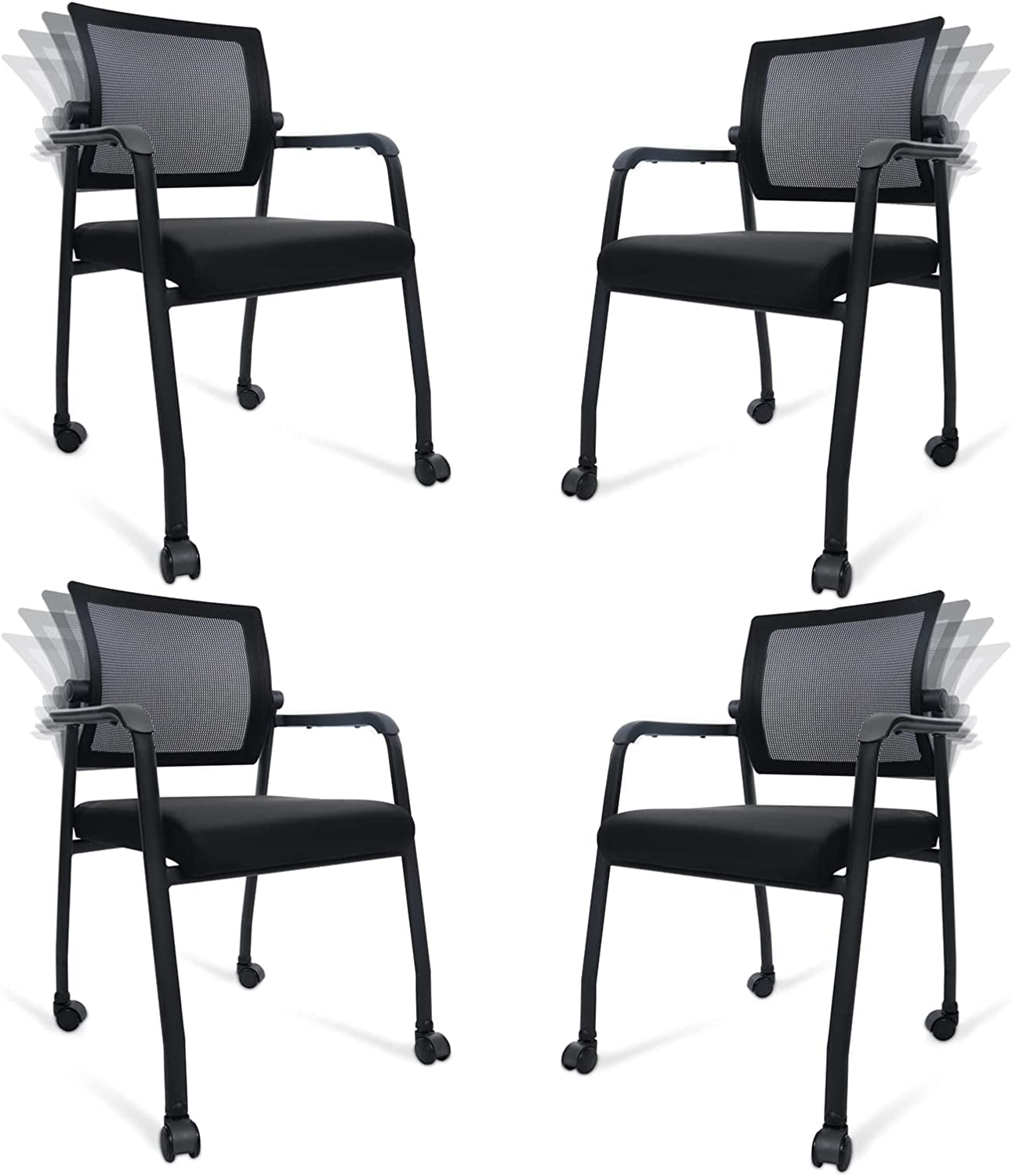 KLASIKA Waiting Room Chairs with Wheels, Adjustable Mesh Backrest, Desk ...