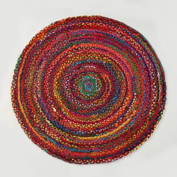 KLAVATE Handmade Multicolor Round Braided Rug – Cotton Fabric Spiral ...