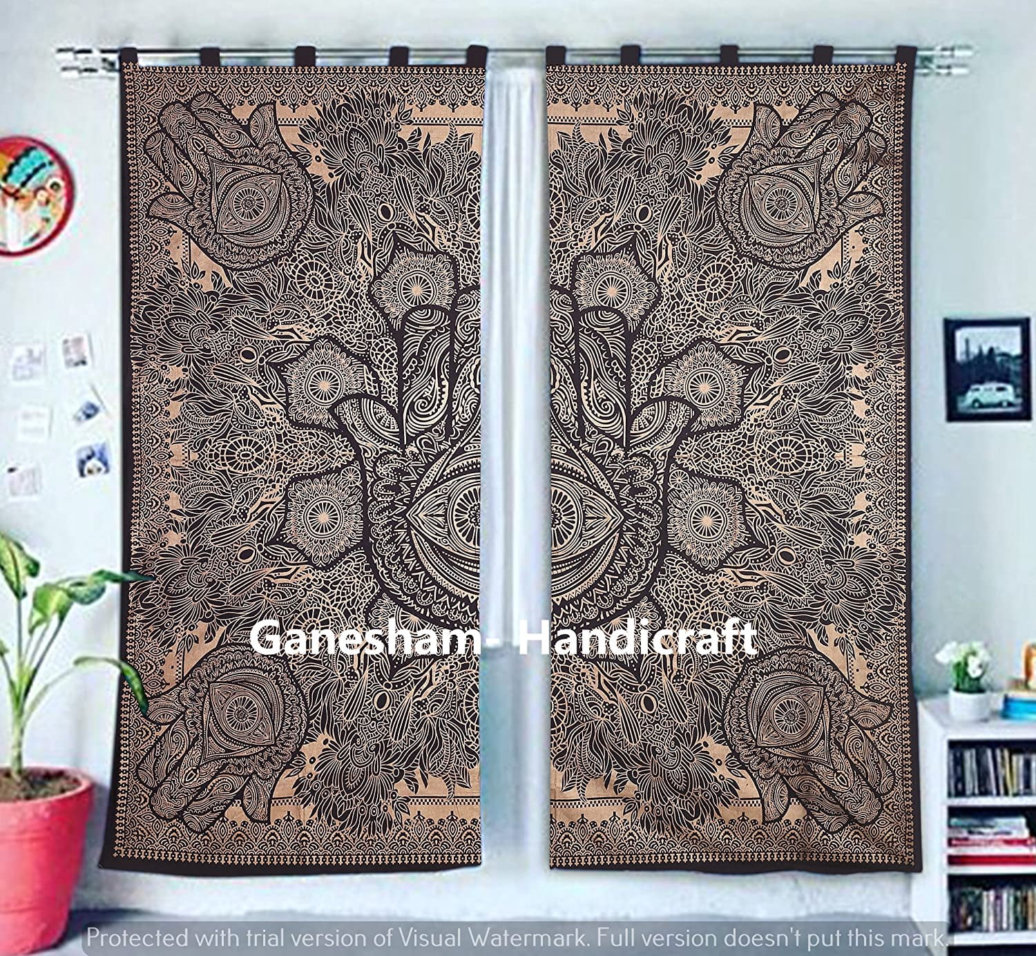 KLAVATE Indian Gold print Balcony Sheer Room Divider Light-Filtering ...