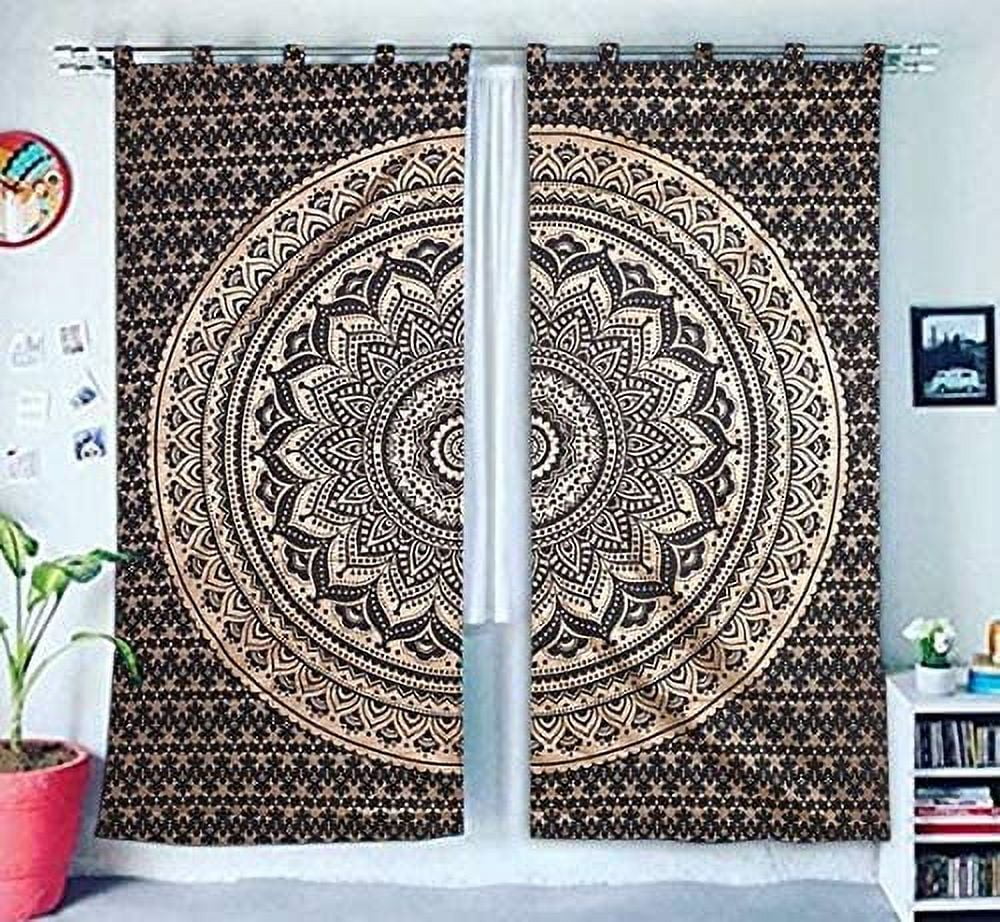 KLAVATE Indian Gold print Balcony Sheer Room Divider Light-Filtering ...