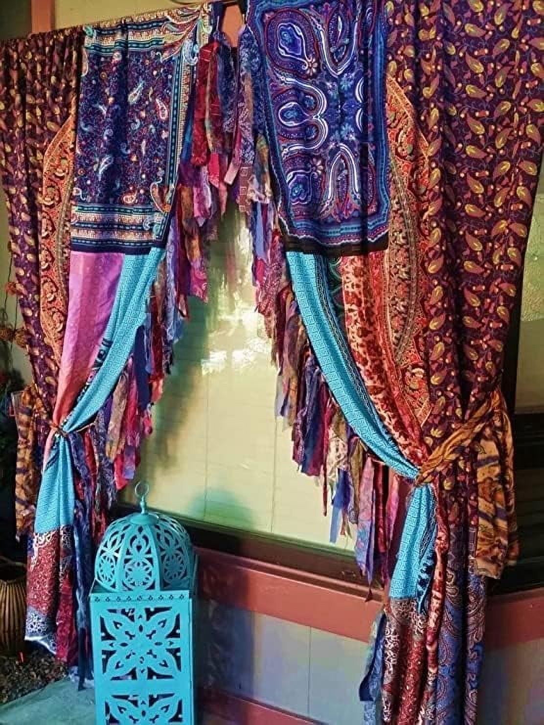 KLAVATE Indian Saree Silk Curtain Patchwork Saree Bohemian Ethnic Wall ...