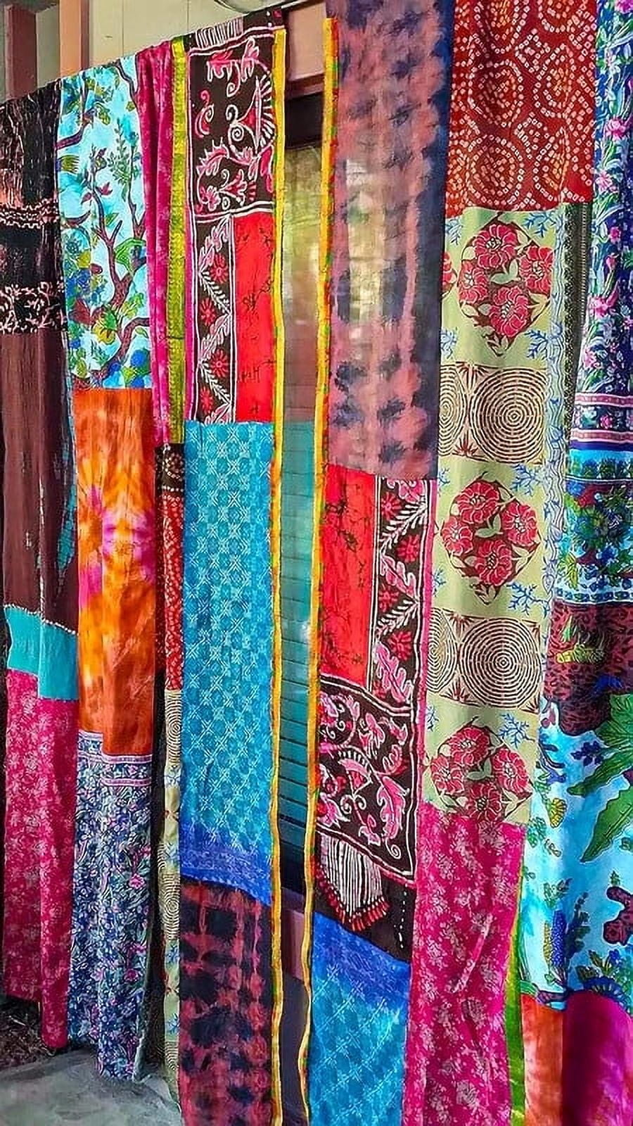 KLAVATE Indian Saree Silk Curtain Patchwork Saree Bohemian Ethnic Wall ...