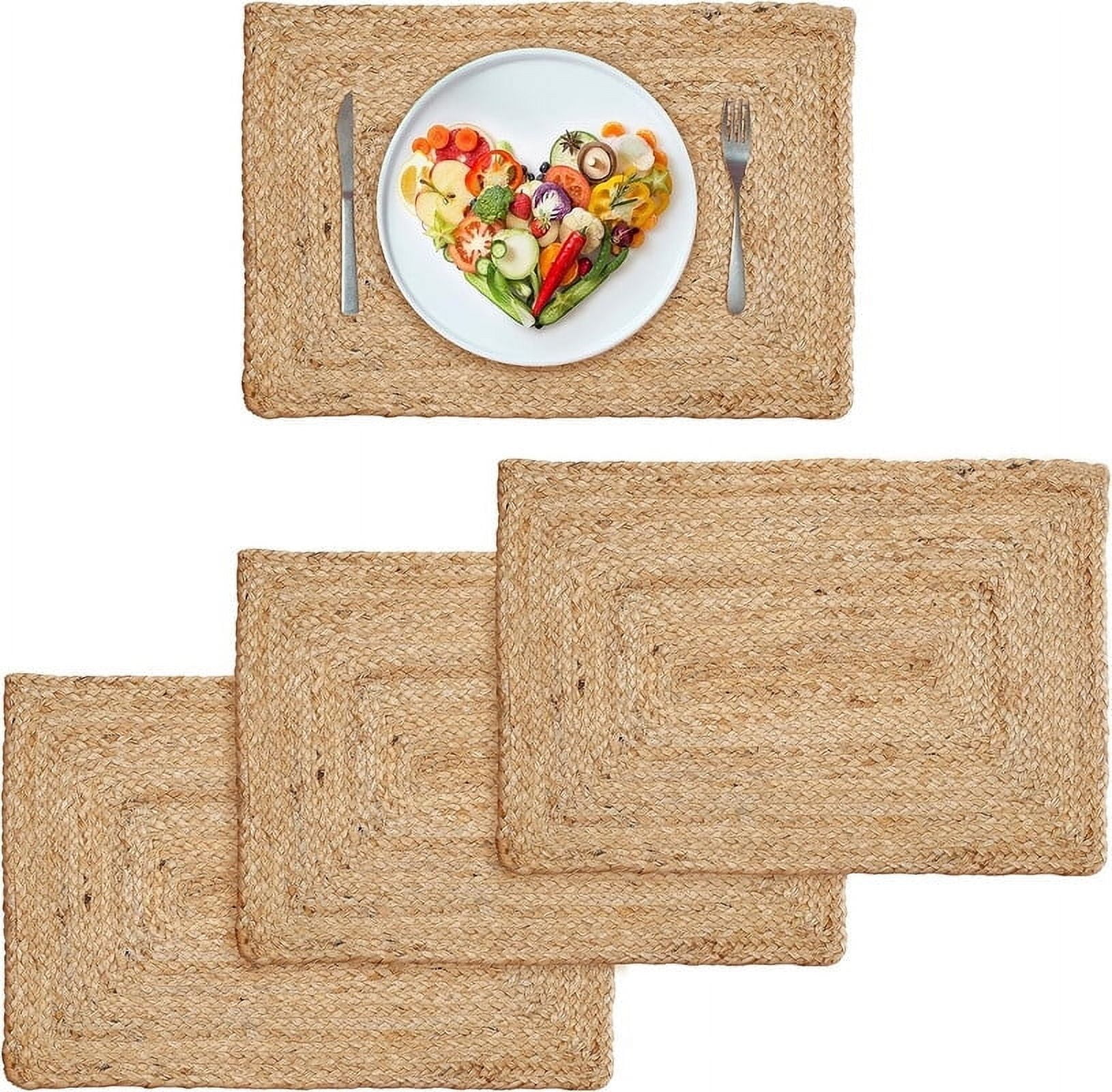 KLAVATE Jute Hand Braided Tablemat Set Vintage Mats Natural Fiber ...