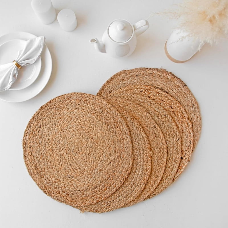 KLAVATE Jute Hand Braided Tablemat Set Vintage Mats Natural Fiber ...