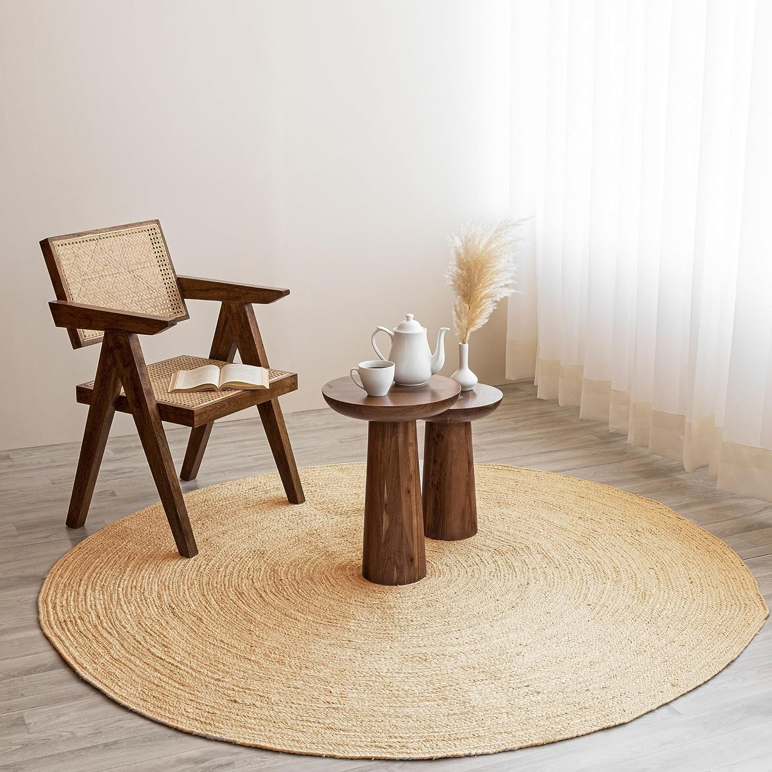 KLAVATE Natural Hand Braided Solid Jute Area Round Accent Rug - Walmart.com