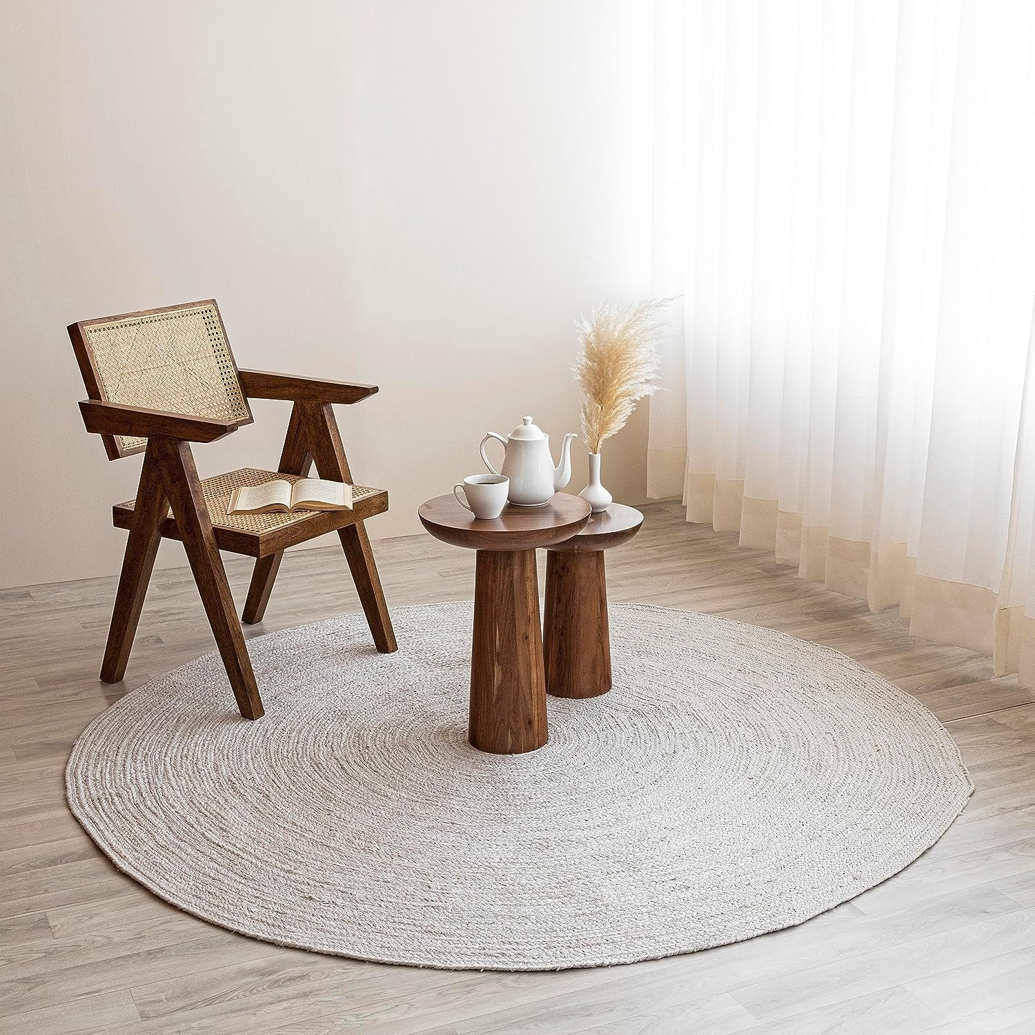 KLAVATE Natural Hand Braided Solid Jute Area Round Accent Rug - Walmart.com