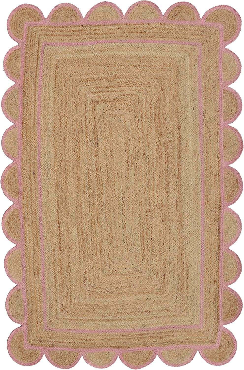 KLAVATE Natural Jute Hand Braided Scalloped Area Rug - Walmart.com